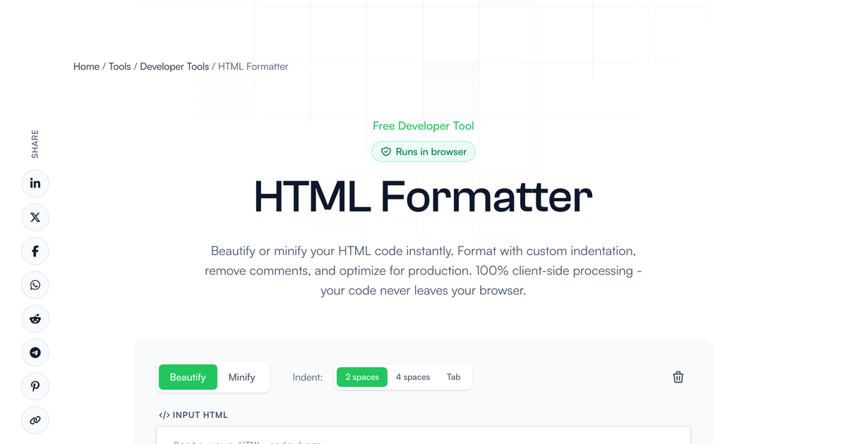Free HTML Formatter - Minify & Beautify HTML Online | DigitalCoding